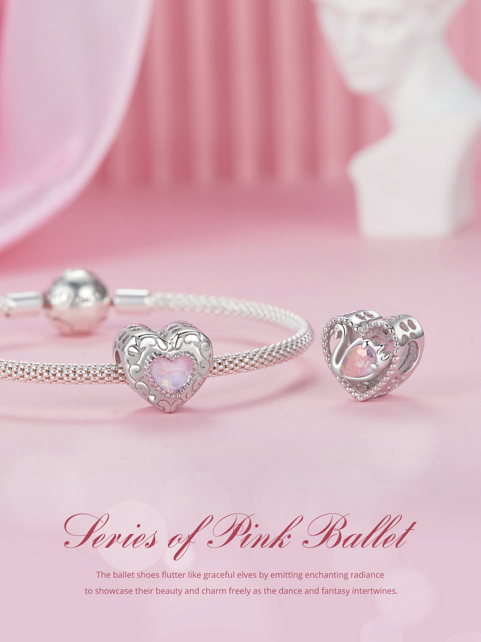 WOSTU 925 Sterling Silver Princess Pink Bear Bead Ballet Girl Charm ...