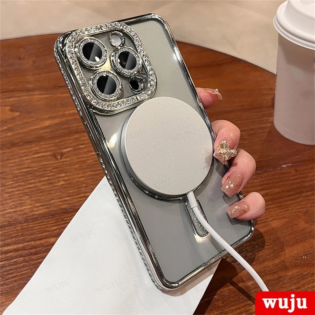 WUJU Fashion Glitter Luxury Diamond Clear Magnetic Wireless Charging ...