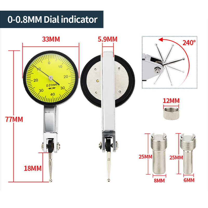 0-0.8 mm Lever Dial Gauge Indicator Gauge gamit ang Measuring Probes ...