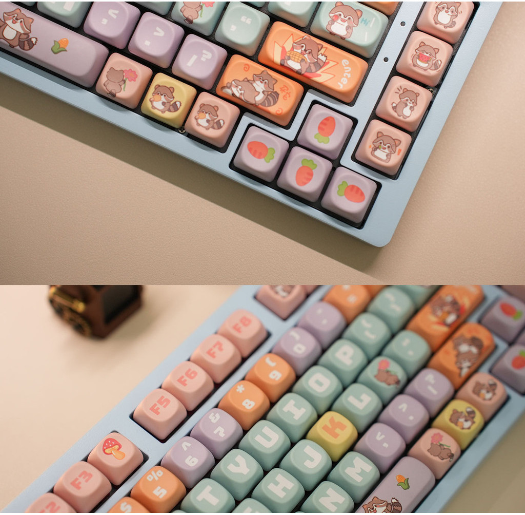 Little Raccoon Ball Cap Pudding Keycaps 135 Keys MOA Profile Mechanical ...