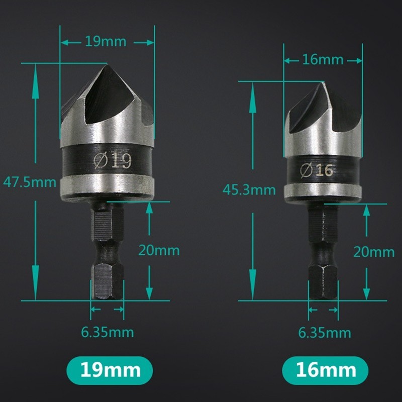 3Pcs 90 Degree 1/4 Hex 5 Flute Countersink Drill Bit End Mill Cutter ...