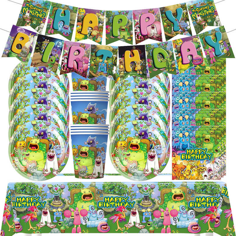 LY Cartoon Monsters Birthday Party Decoration Birthday Flag Banner ...