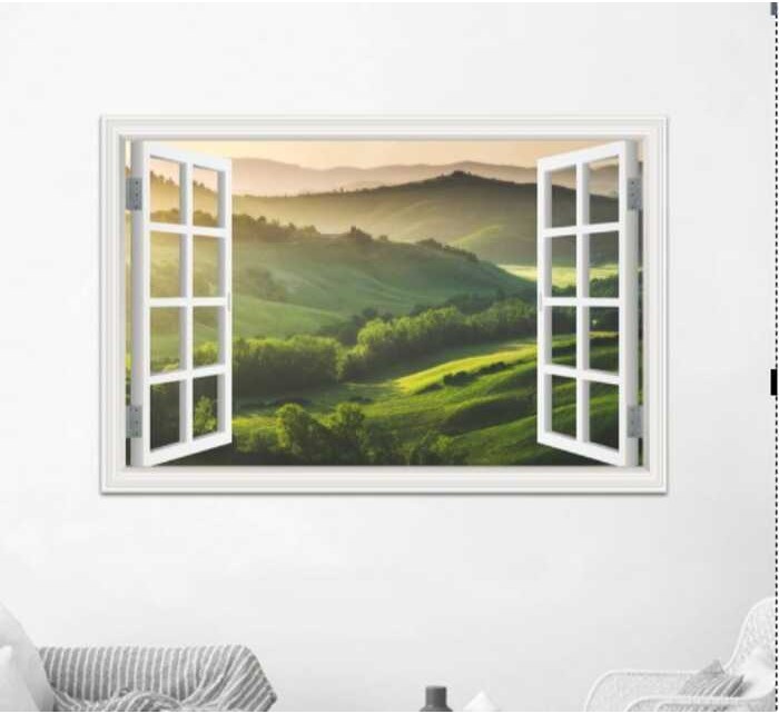 々 Custom Nature Landscape 3D Window View Grassland Mountain Living Room ...