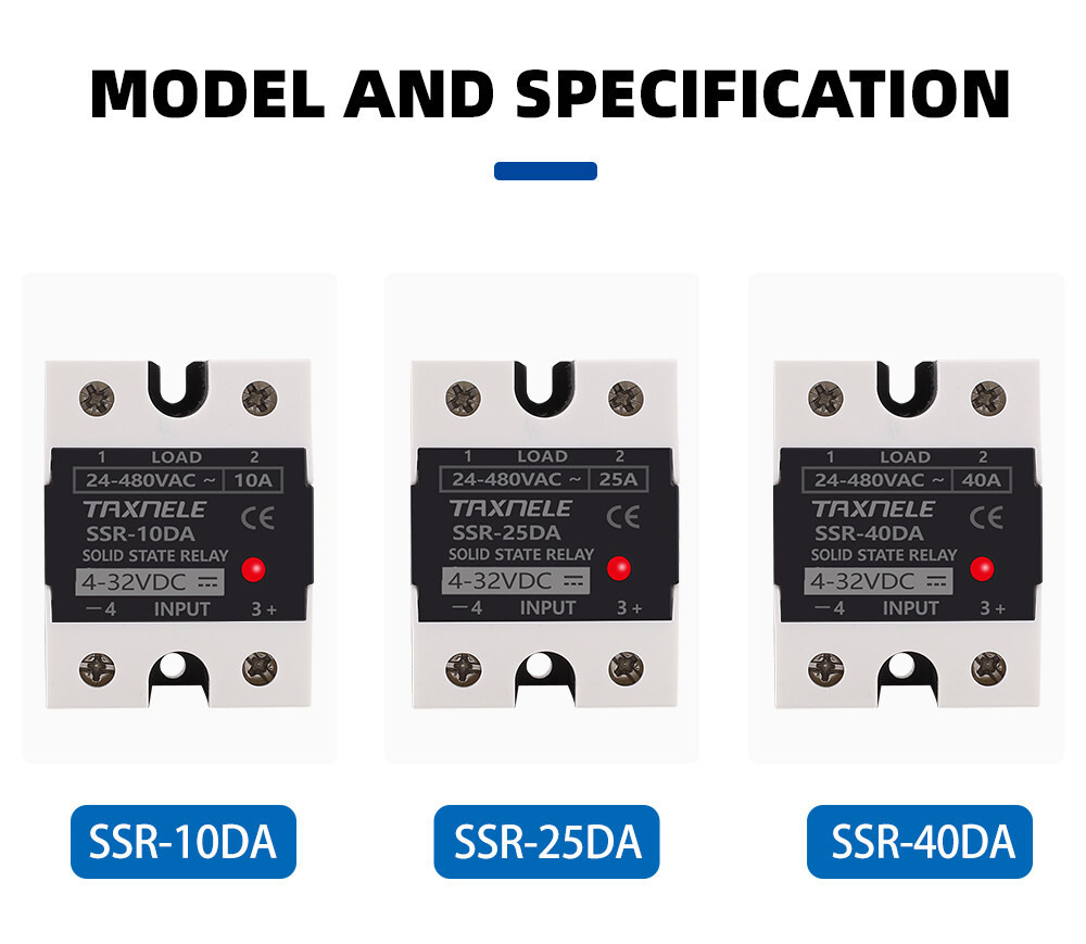 TAXNELE SSR 40DA SSR 25DA 10DA Solid State Relay DC To AC 4-32VDC Input 24-480VAC Output solid ...