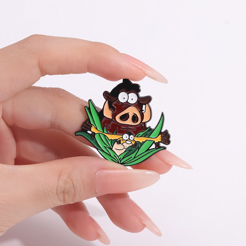 Cartoon Timon Pumbaa Enamel Pins Brooches Cute Anime Characters Brooch ...