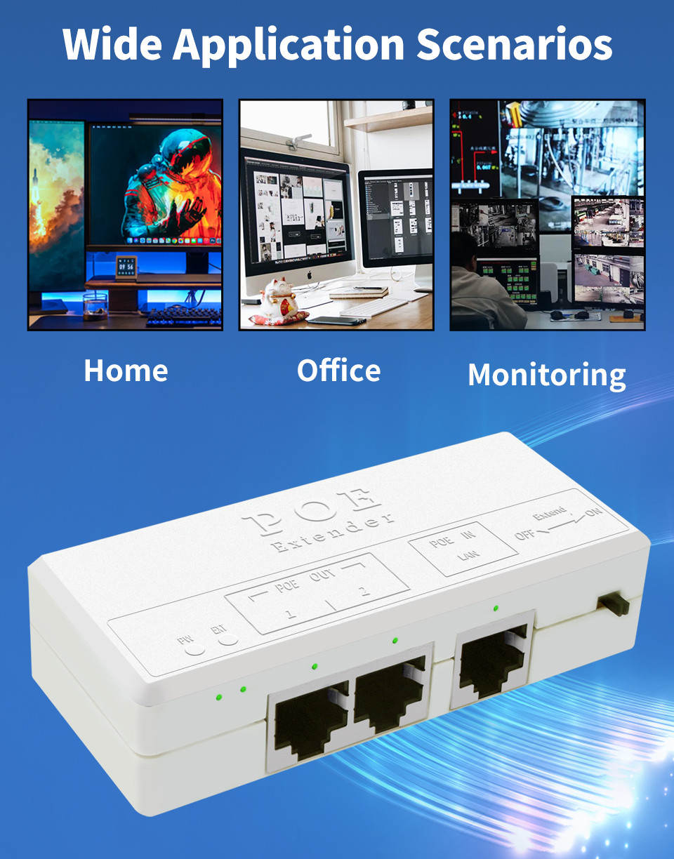 2 Port POE Extender 350 Meters 100Mbps Active POE Repeater IEEE802.3AF ...