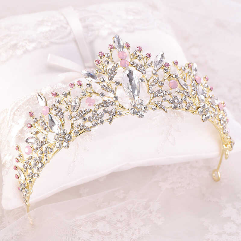 Women\'S 3 Bb Pink Crystal Alloy Crown Bridal Crown Headdress Princess ...