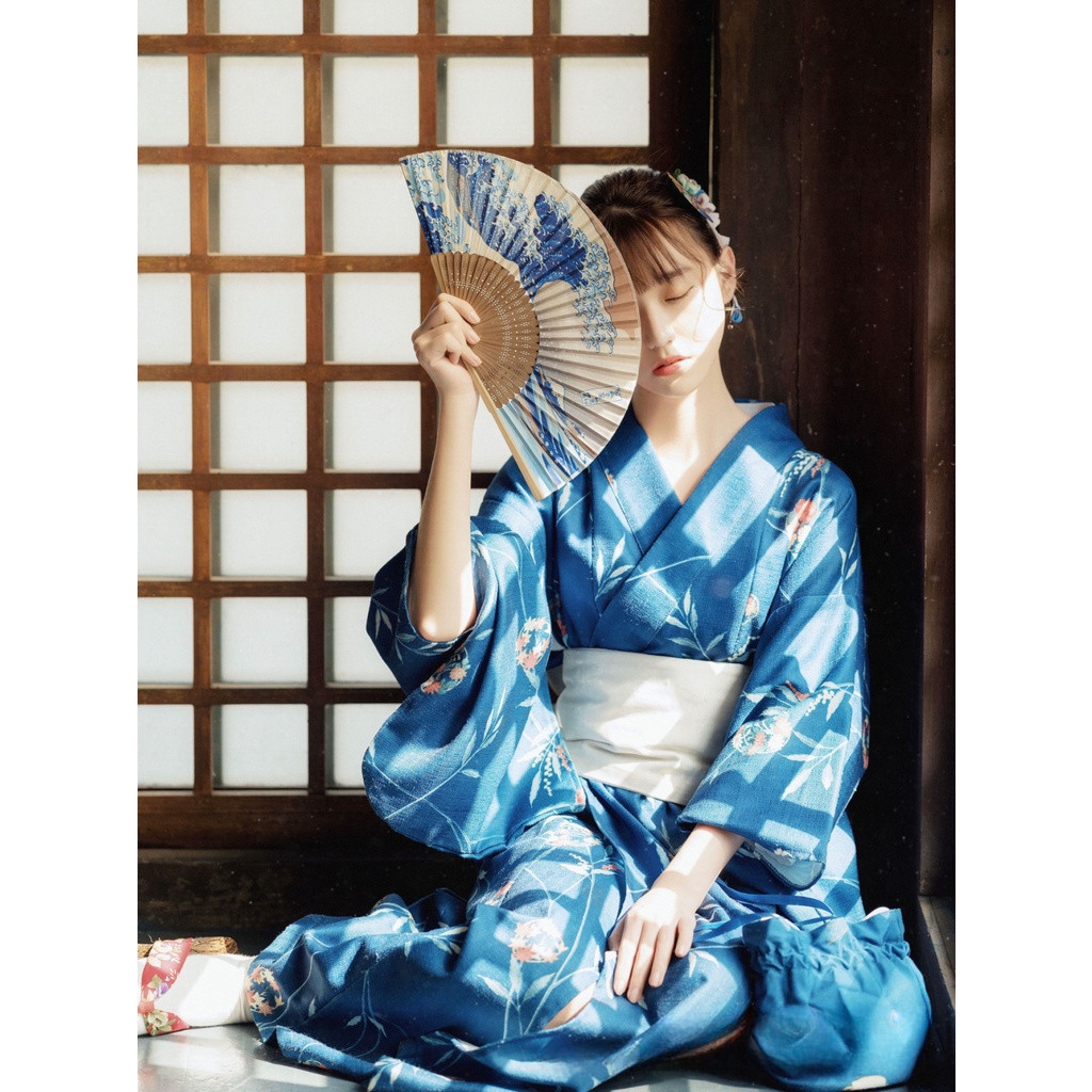 Japanese Improved Retro Style Kimono Yukata Blue Dress Women Dress ...