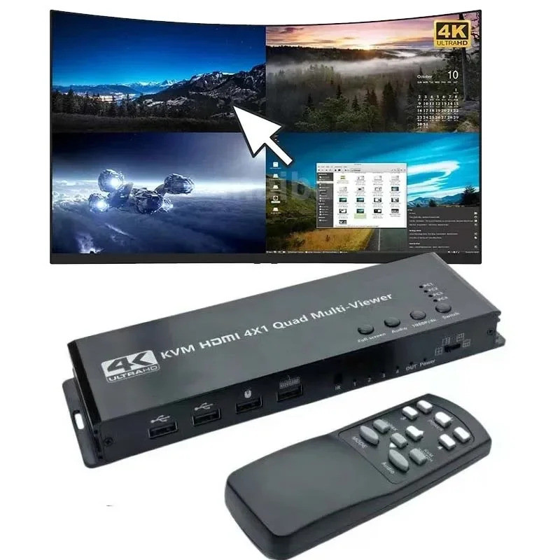 4K HDMI KVM 4x1 Quad Multi Viewer 4 in 1 Out Video Multiplexer KVM ...