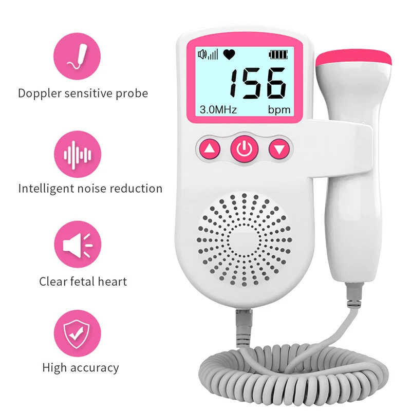 3.0Mhz Portable Ultrasound Doppler Fetal Sound Heart Rate Monitor Home ...