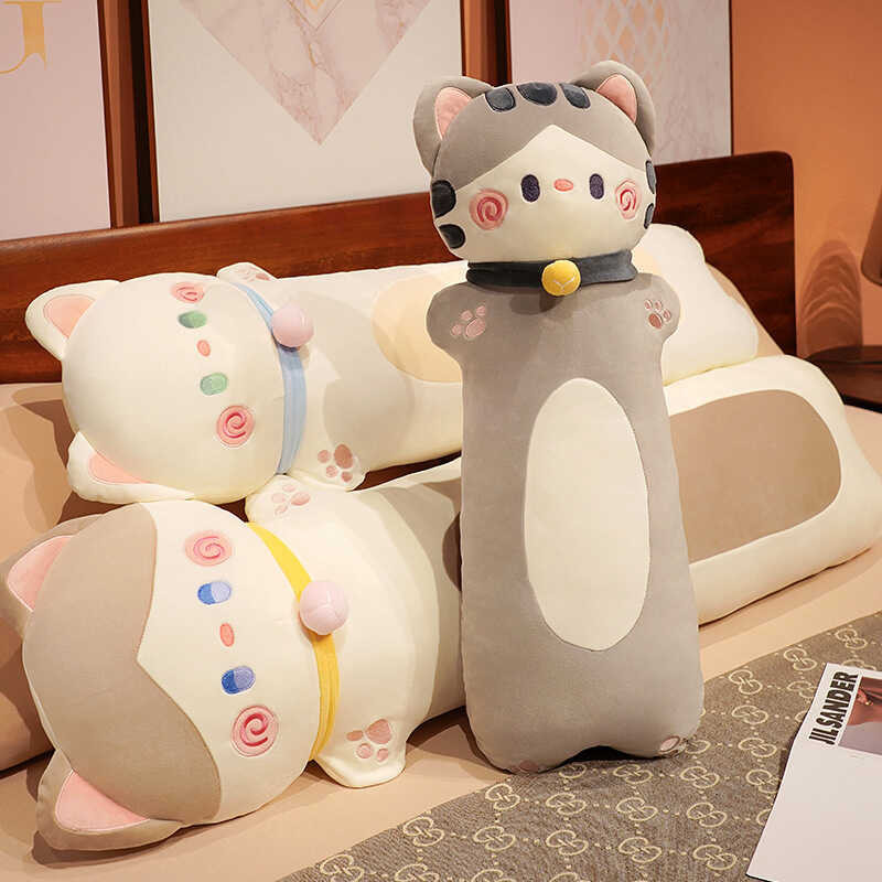 70~130cm Squishy Cat Doll Plush Toy Stuffed Grey Coffee White Long ...