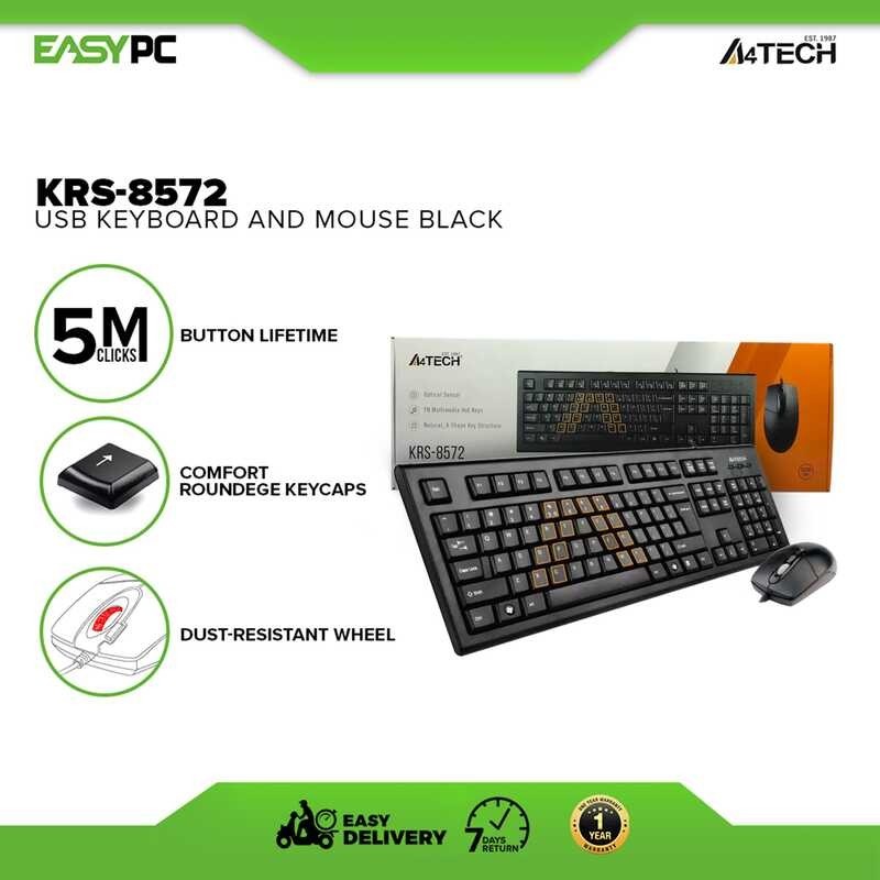 Easypc [Unk] A4tech Krs-8572 Usb Keyboard At Mouse Black Basic Keyboards Para Sa Pc Computer Set ...