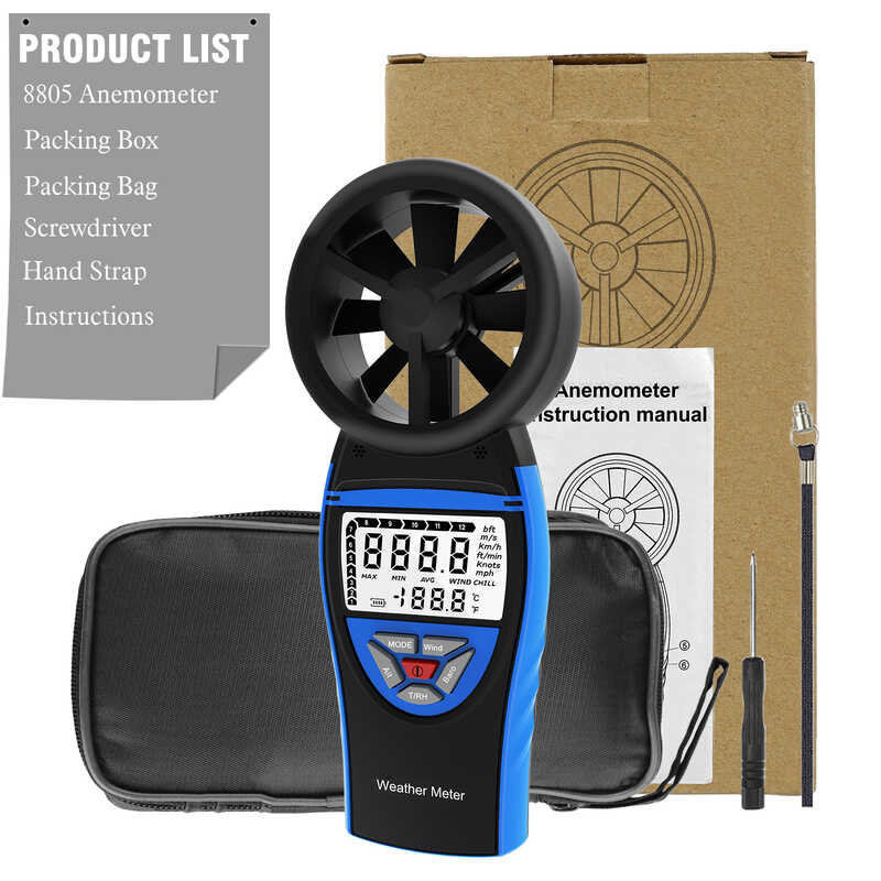 SKT Digital Anemometer Wind Gauge Meter Barometer Air Flow Velocity ...