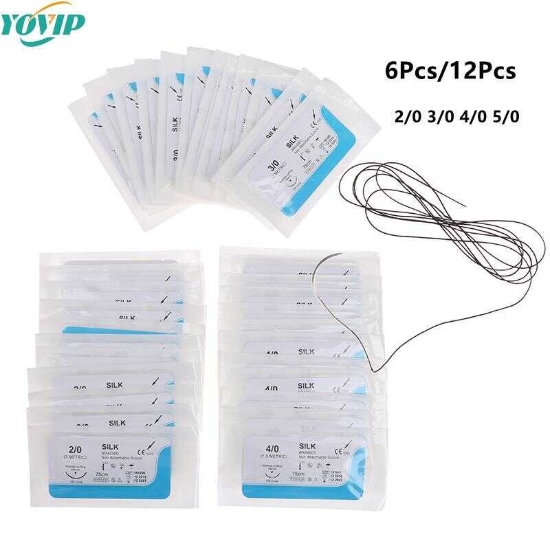 6/12Pcs 2/0 3/0 4/0 5/0 Medical Needle Suture Nylon Monofilament Thread ...