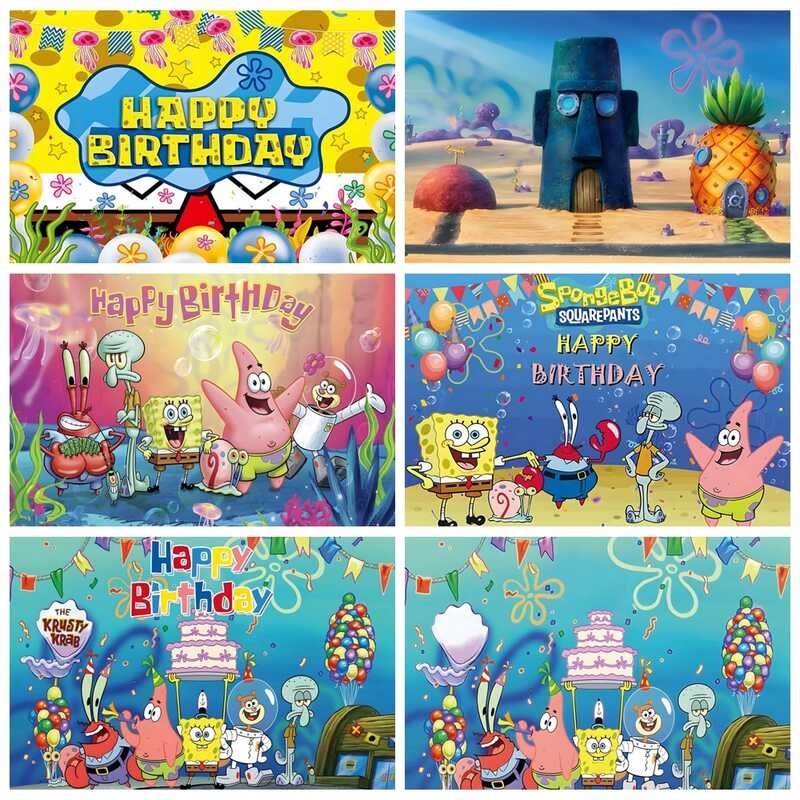 LY Spongebob Squarepants Party Background Children Happy Birthday ...