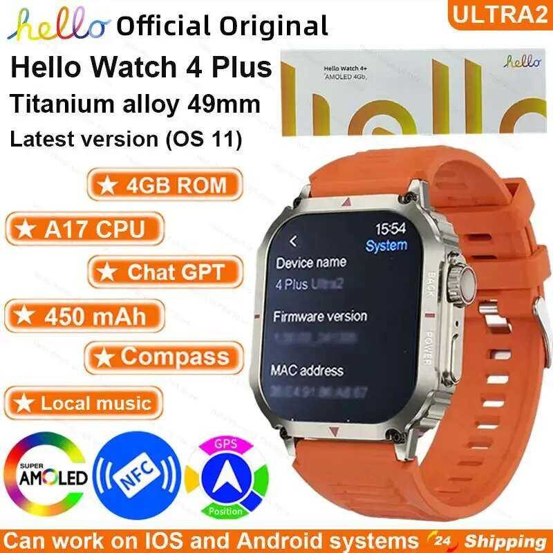 New Smartwatch 2025 Hello Watch 4 Plus Ultra2 49Mm AMOLED 4G ROM GPS ...