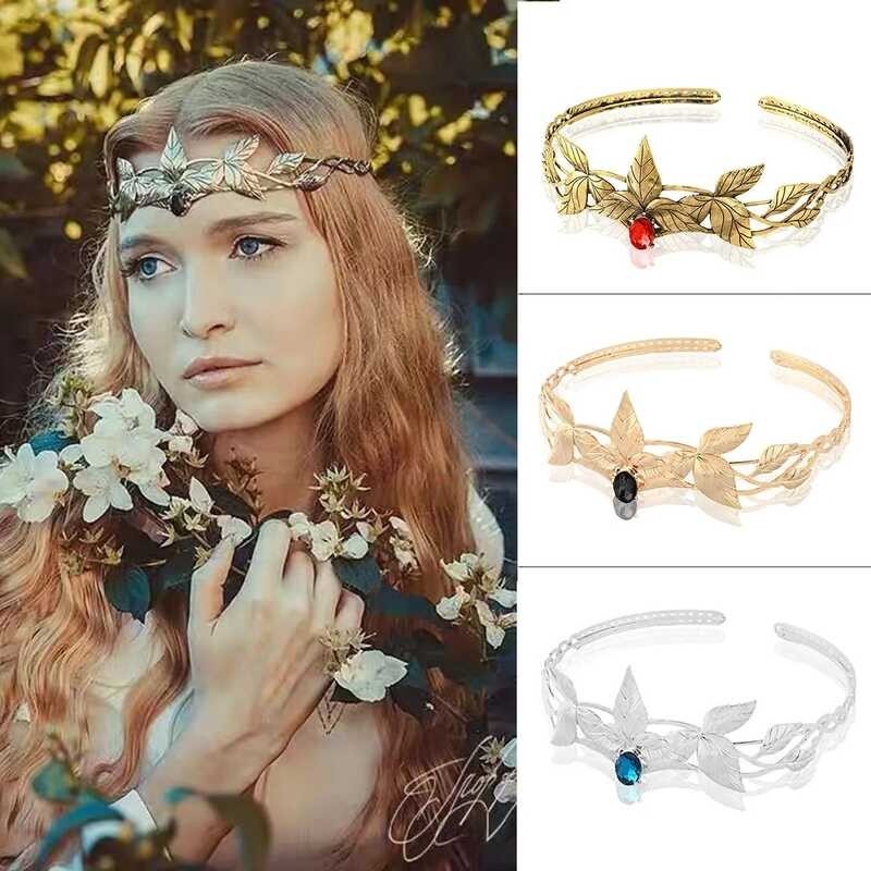 Greek Goddess Golden Leaf Baroque Crystal Elf Crown Adjustable Costume ...