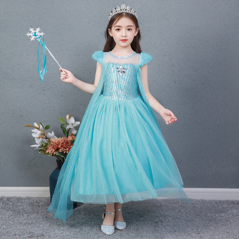 Frozen Elsa Costume For Baby Girl Summer Blue Dress For Kids Girl Mesh ...