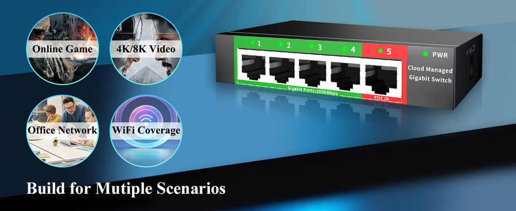 Gigabit Ethernet Switch 4 Port Network Switch 48V POE-IN Network ...