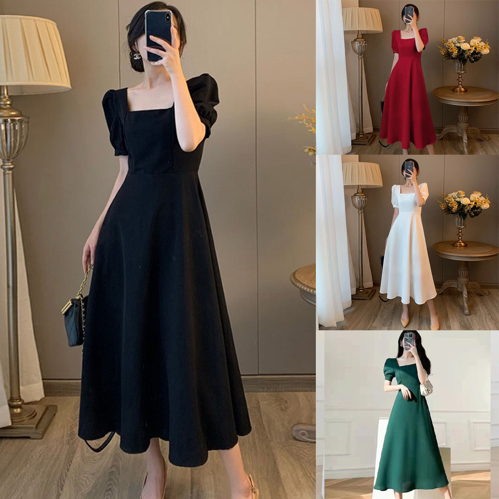 {Ship From Manila+COD} Dress for Woman White Elegant Square Neck Short ...
