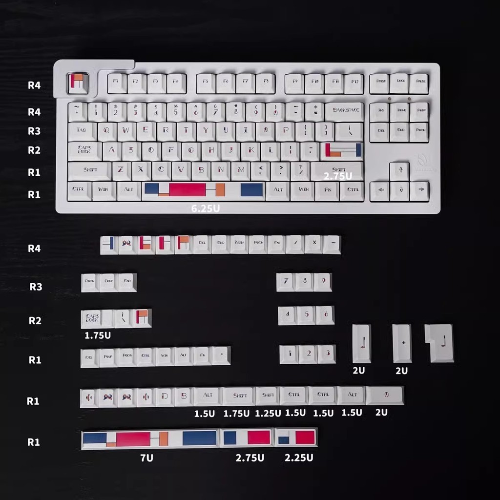 142 Keys Piet Mondrian Abstract Grid keycaps Cherry Profile PBT keycap ...