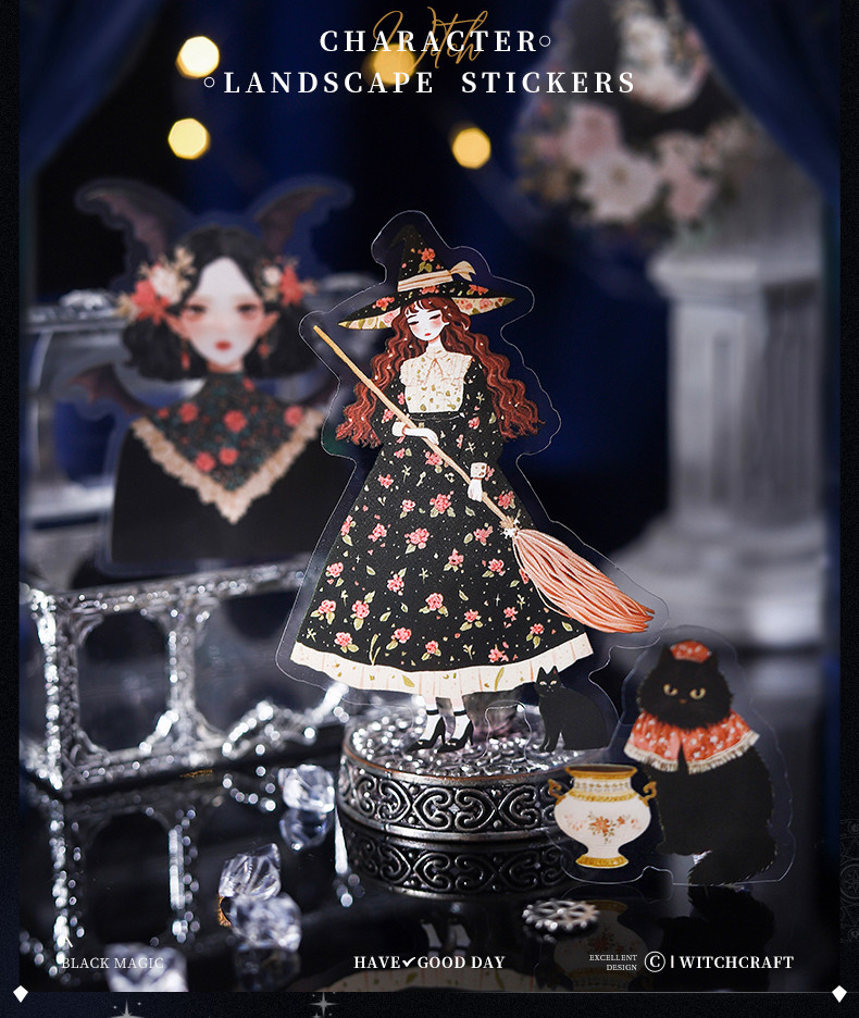 Black Magic Series Vintage Character Witch Landscaping PET Sticker ...