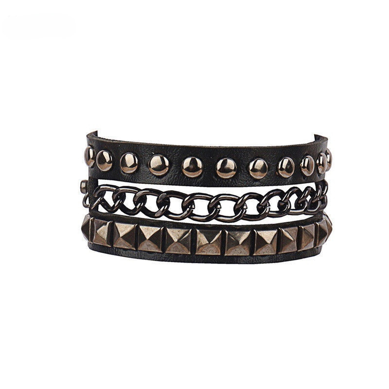 Adjustable Black Leather Wristband Bracelet Cuff Goth Gothic Punk ...