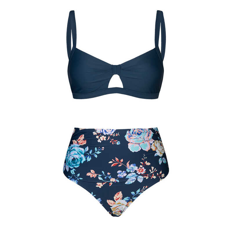 Cupshe Cut Out Back Tie High Waist Bikini Sets Swimsuit Women Blue