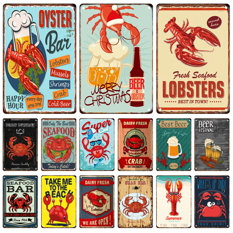 Lobster crab metal billboard Vintage food billboard Restaurant Kitchen ...