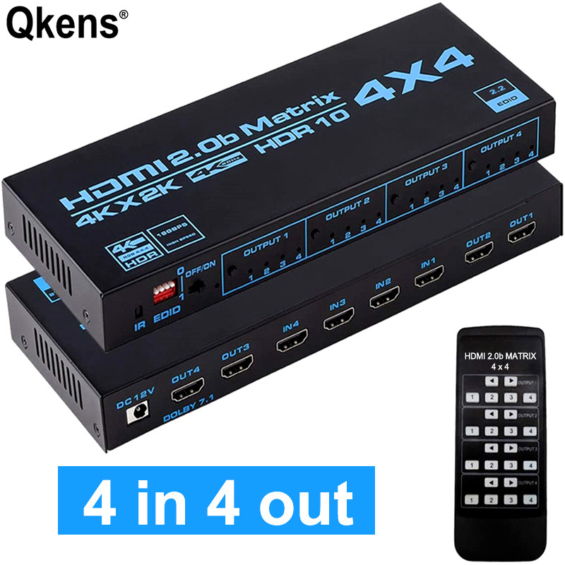 HDR10 4x4 HDMI Matrix 4K 60hz HDMI2.0 Switch Splitter 4 Inputs and 4 ...
