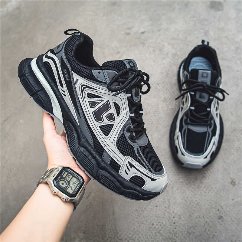 Breathable 2025 New Mesh Raised Thick Sole Black Warrior Youth Casual ...