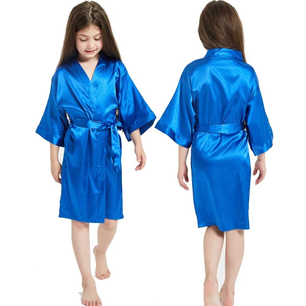 3-13Y Boy Girl Bathrobe Pink Satin Silk Kids Robes Sleepwear Children's ...