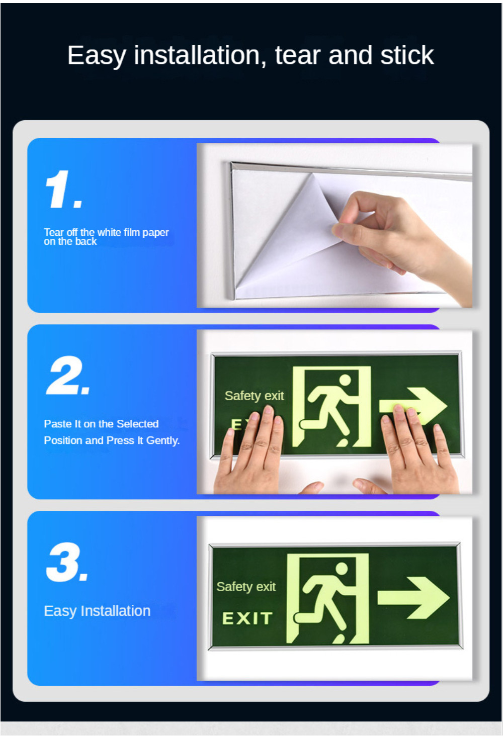 Luminous Safety Exit Signage Directional Guidance Board Wall Sticker ...