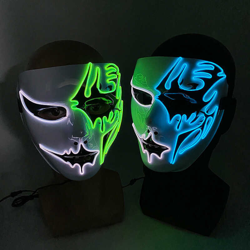 ♥ Horror Hand-Painted Luminous LED Neon Light Flashing Party Mask ...
