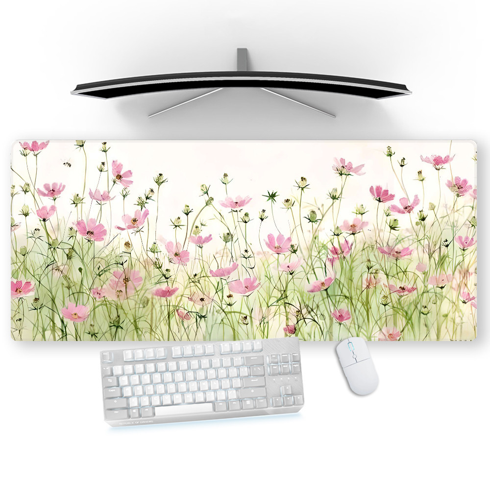 Mouse Pad Flowers Green Office Mat Purple and White Mouse Carpet Floral ...