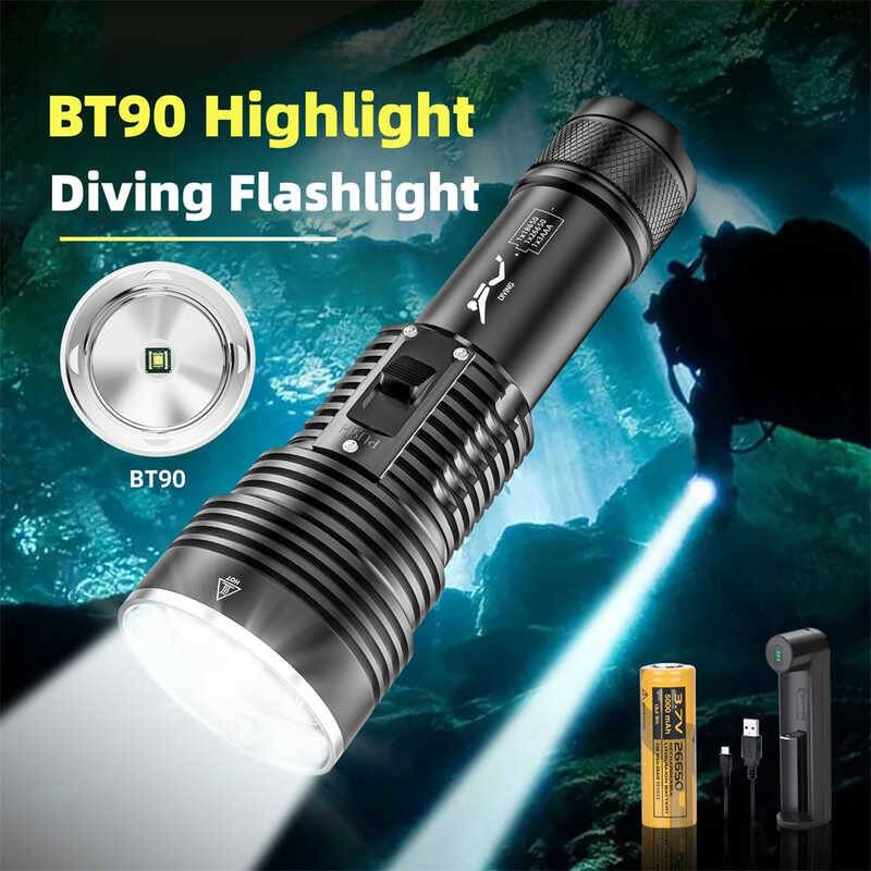 New BT90 LED Diving Torch High Power Submarine Light Spotlight Long ...