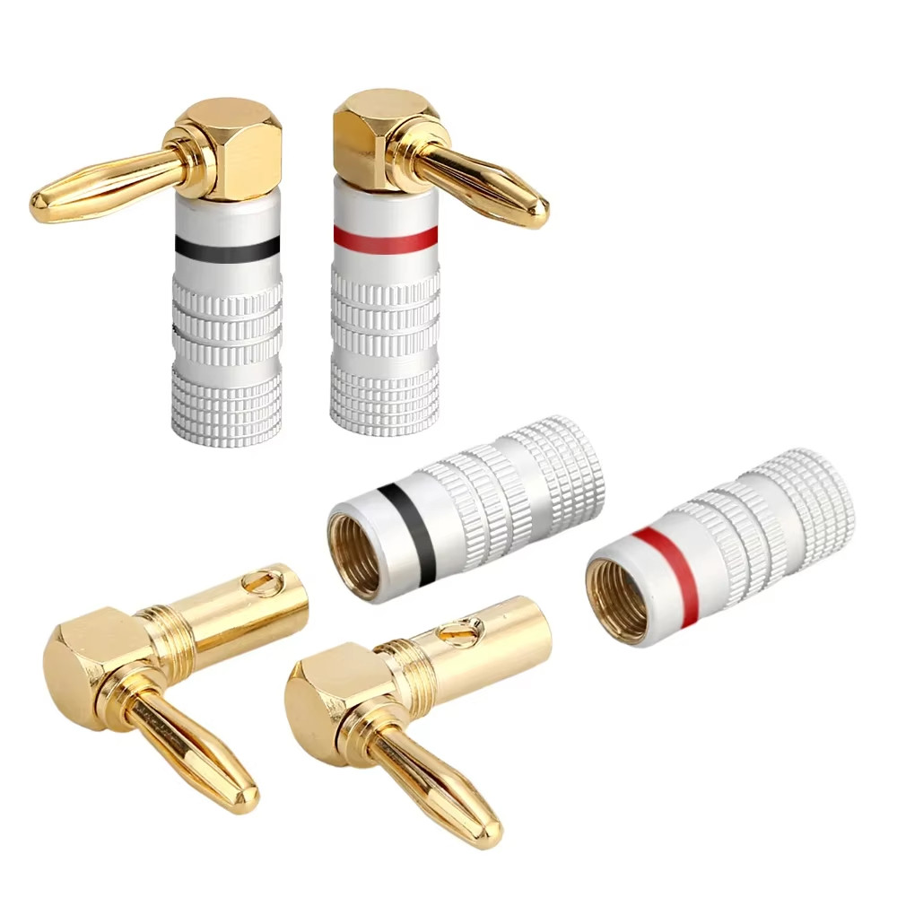 Pure Copper L-shaped Right Angle Banana Plugs 4mm Gold Plated For Audio ...