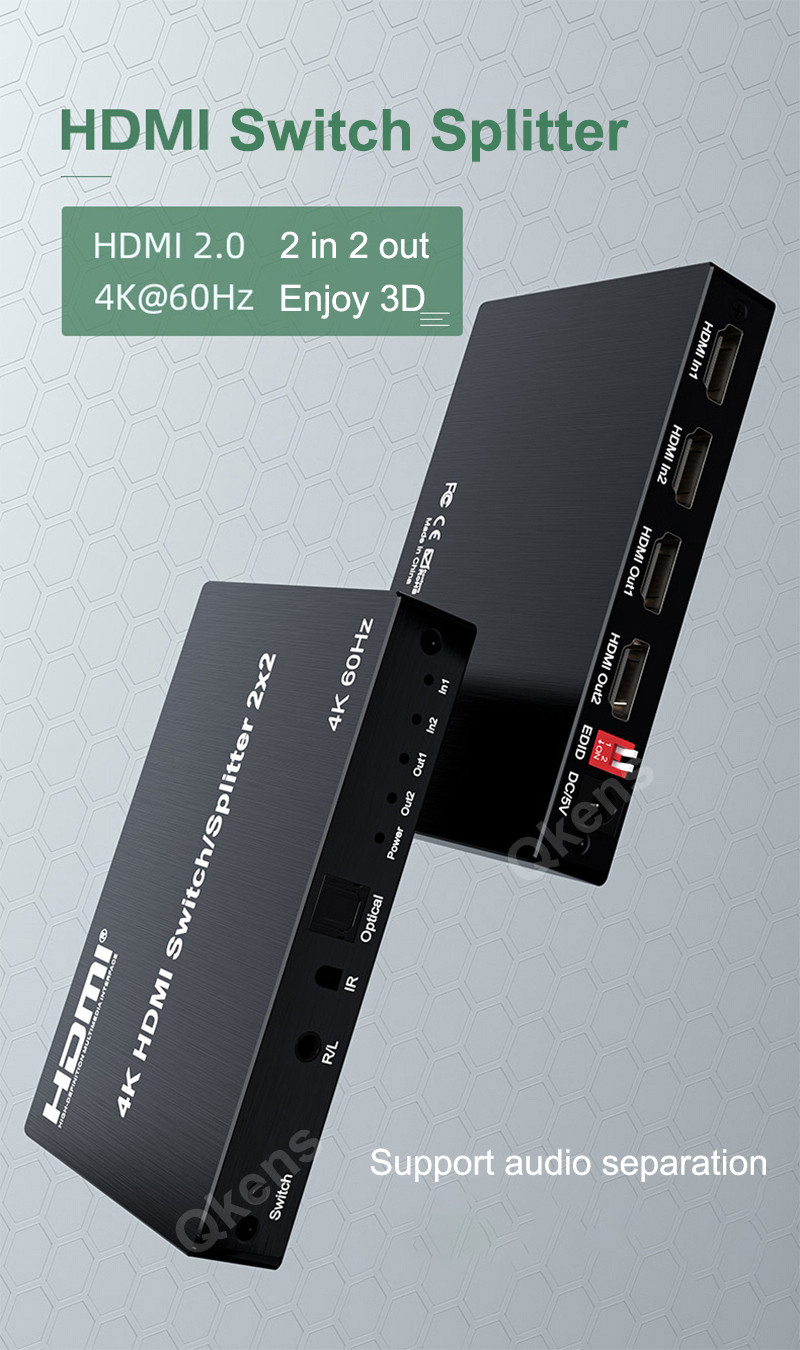 4K 60hz 2x2 HDMI Switch Splitter Dual Display Switcher with Audio ...