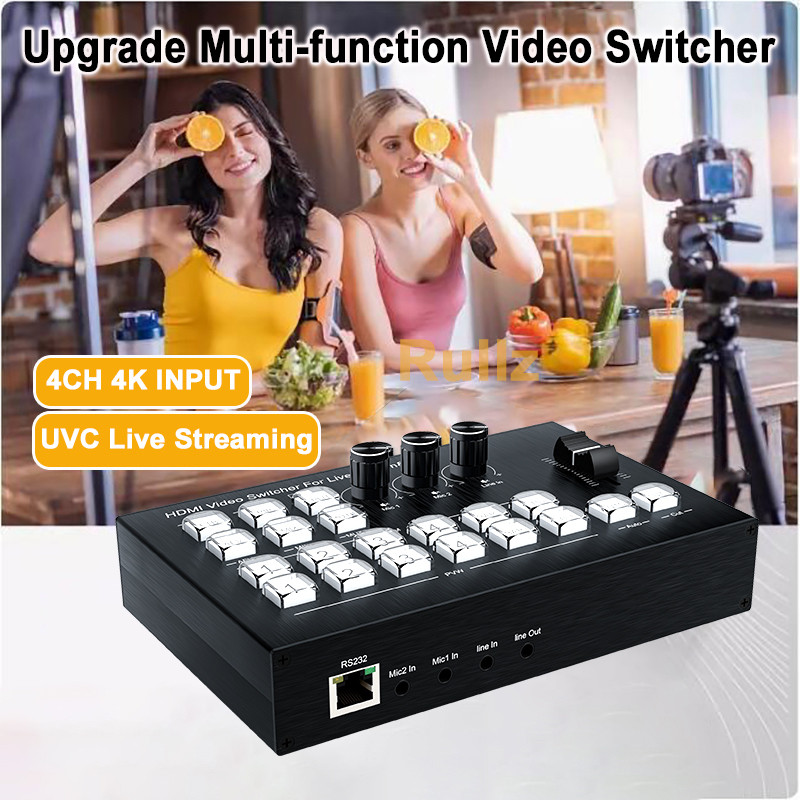 New 4K 4 Way HDMI Input 1080P Live Streaming Video Switcher Audio Mixer ...