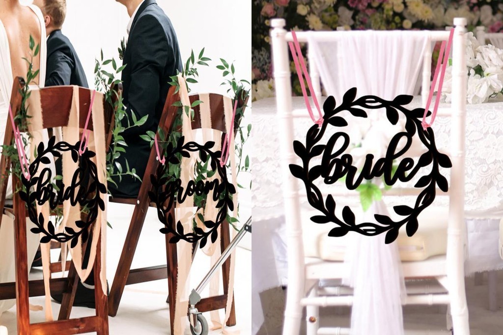 BABY 1 Set DIY Wedding Chair Hanging Signs Wedding Supplies Bride Groom ...