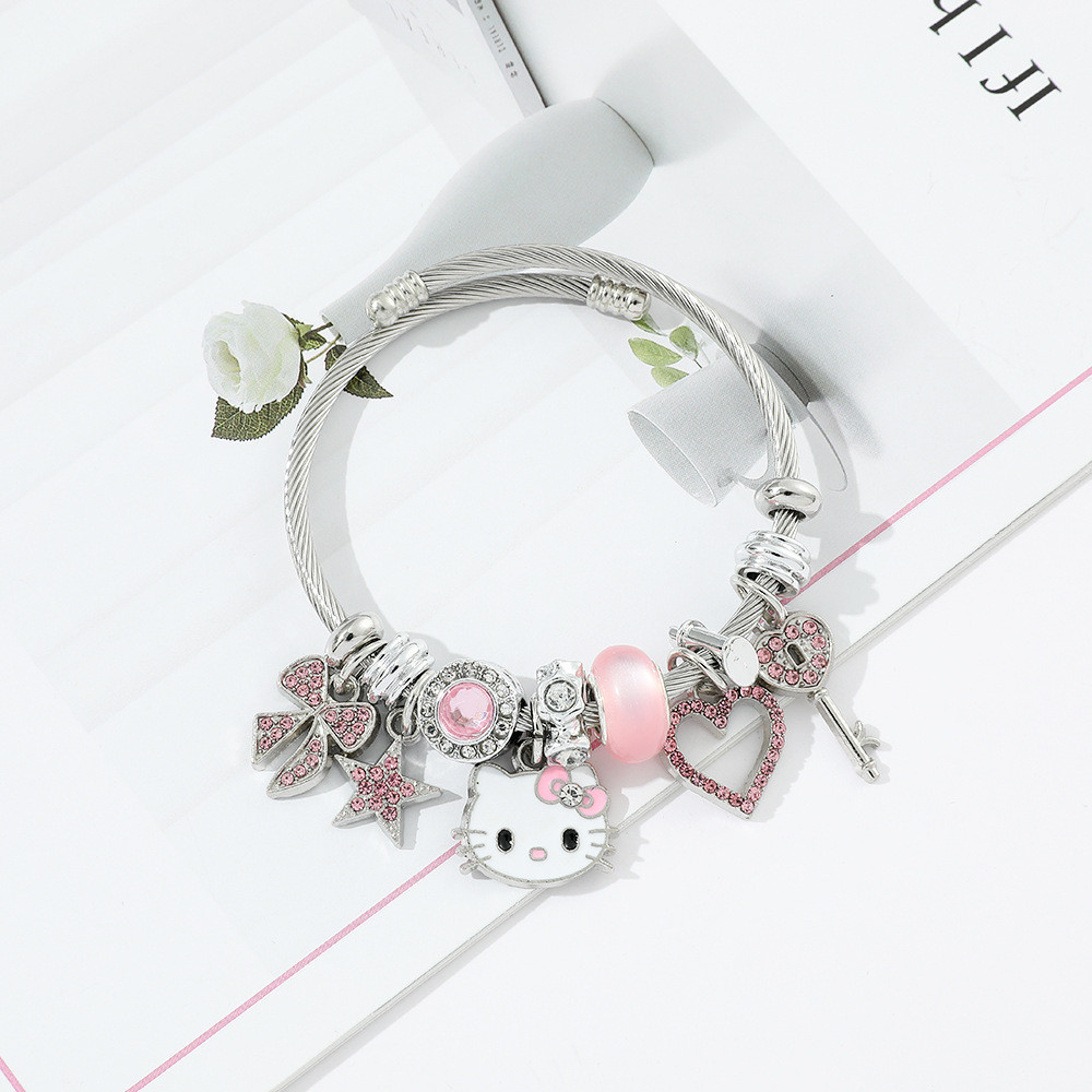 kawaii Hello Kitty Cartoon Bracelets Women Children Fashion Rhinestone ...