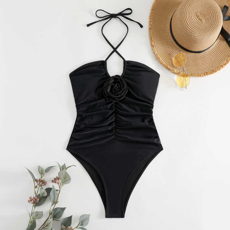 Sexy 3d Flower One Piece Swimsuit 2024 Kababaihan Pleate Slim Tummy