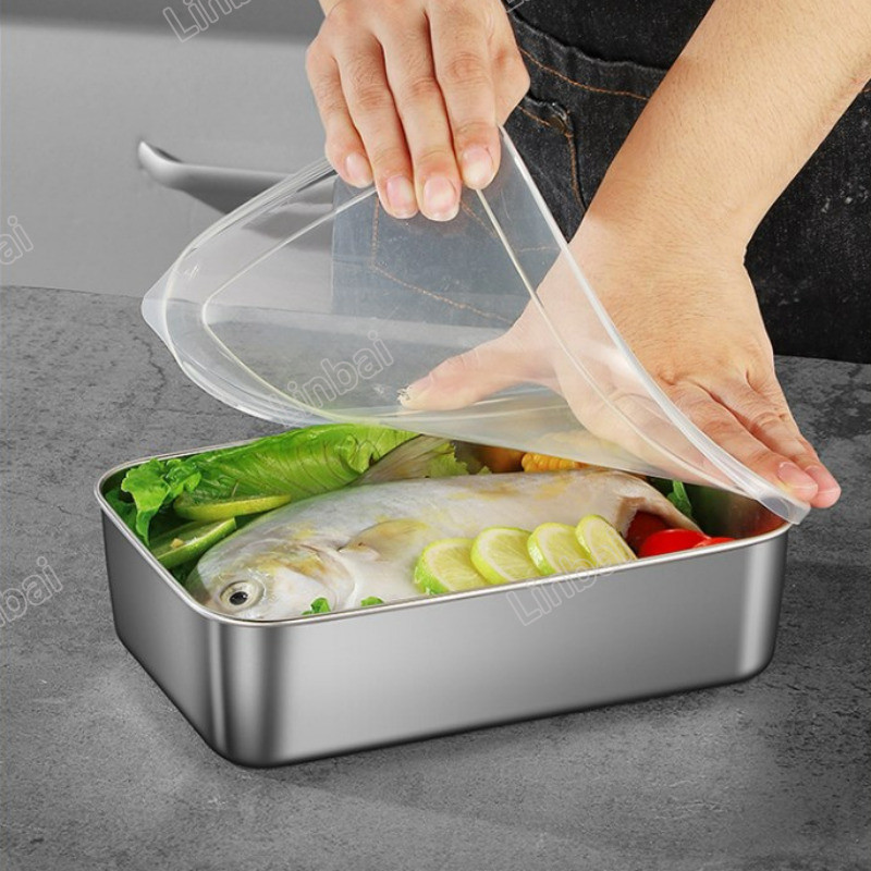 304 Stainless Steel Box Kitchen Storage Box Fresh-keeping Box with Lid ...
