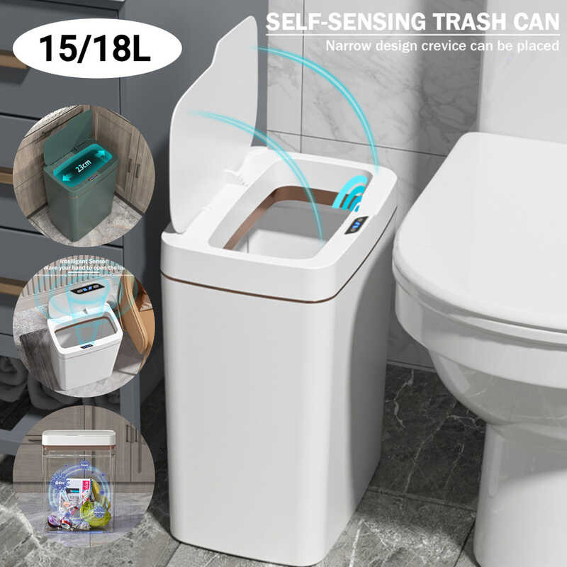 15/18L Smart Sensor Trash Can Garbage Bucket Waterproof Touchless ... 15/18L Smart Sensor Trash Can Garbage Bucket Waterproof Touchless ...