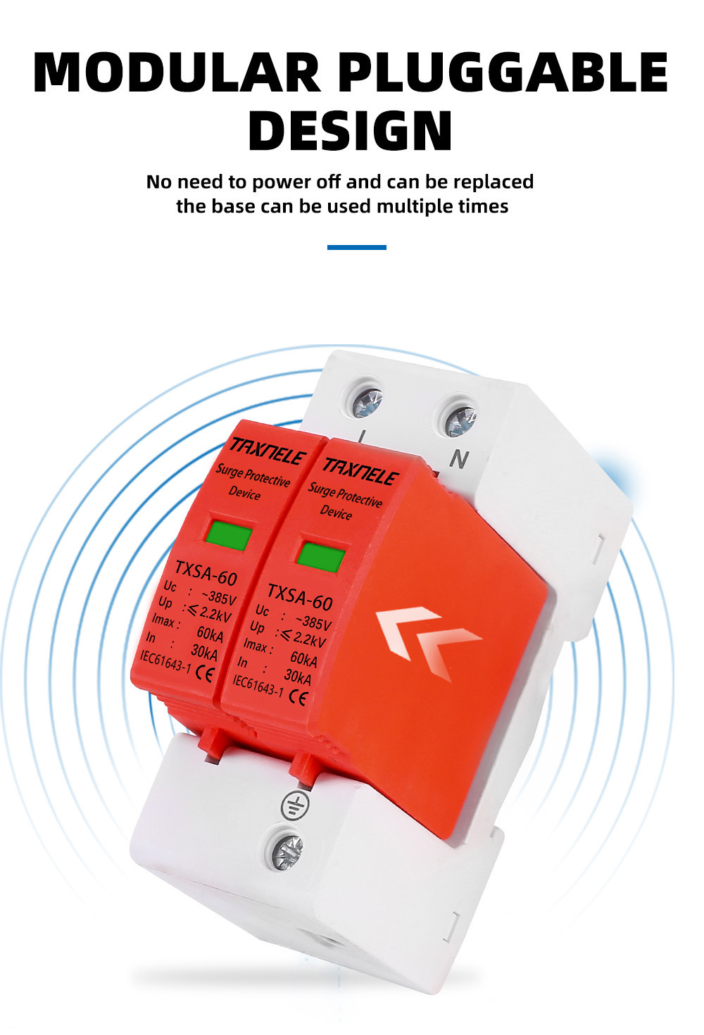 AC SPD Din rail 20KA 40KA 2P 275V 385V House Lightning Surge Protector ...