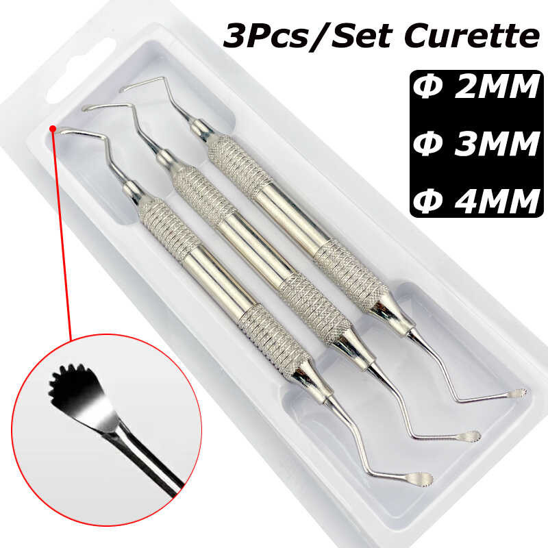 3Pcs/Set Dental Curette Professional Jagged Stainless Steel Curettes ...