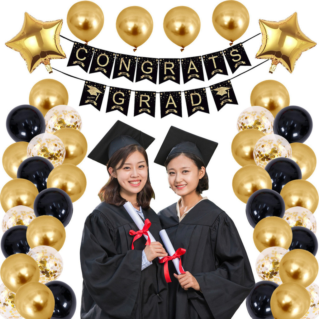Graduation Balloon Garland Arch Kit Congrats Grad Banner Black Gold ...