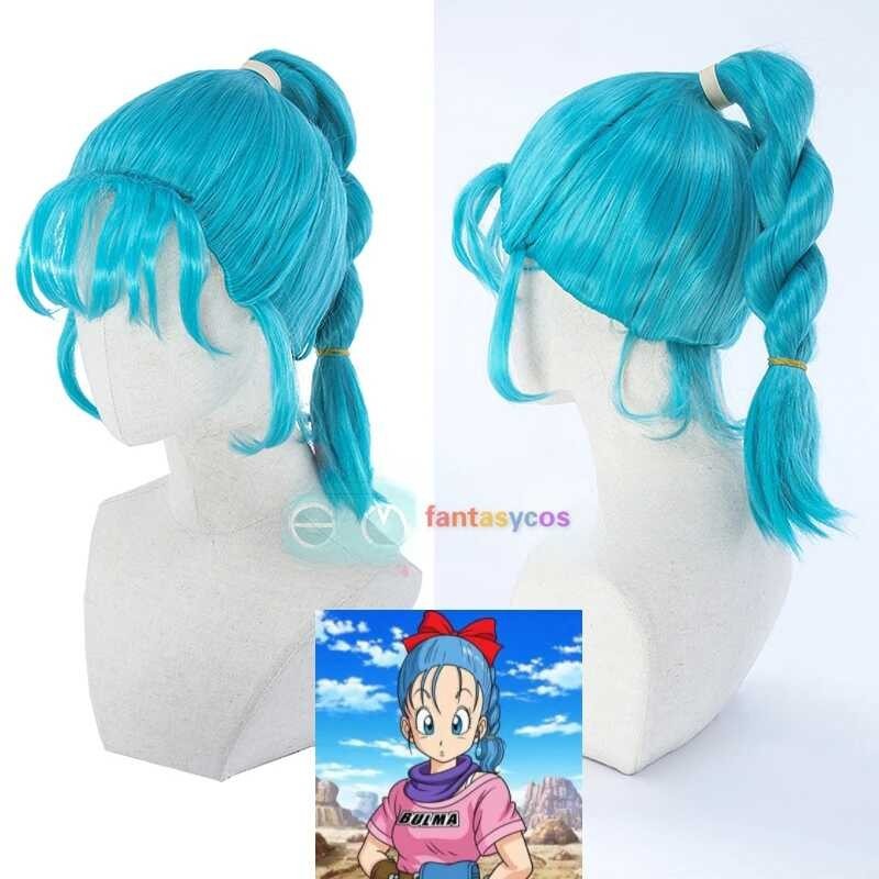 Bulma Buruma Cosplay Blue Braided Wigs Ponytail Pigtails Heat Resistant ...