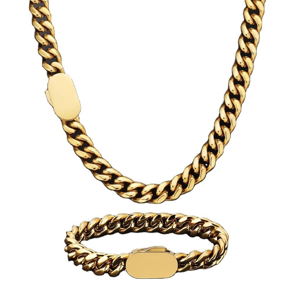 Stainless Steel Gold Plated Heavy Hip Hop Miami Cuban Link Chain ...