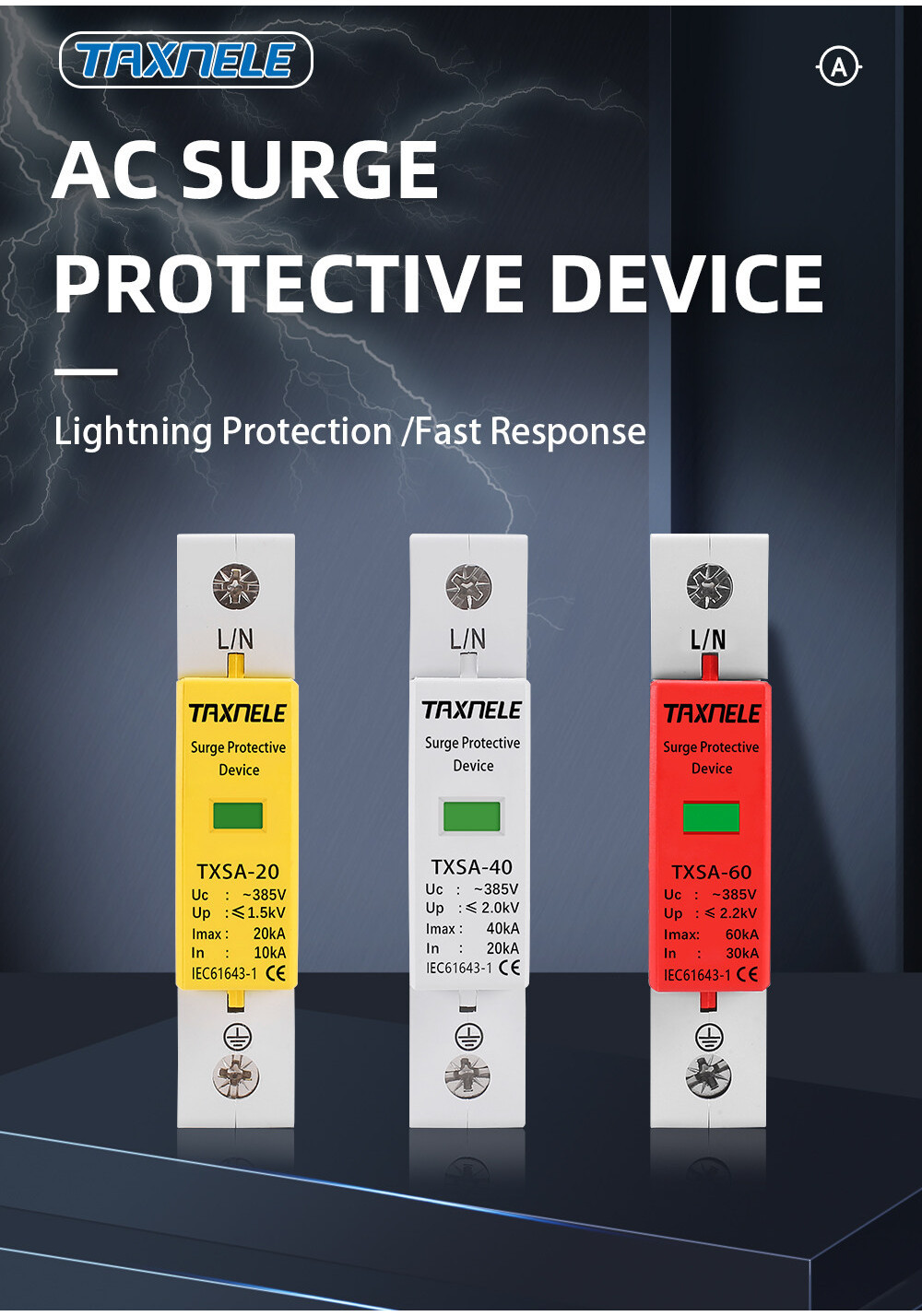 TAXNELE SPD 1P Surge Protector Low Voltage AC Distribution Household Lightning Protection Device ...